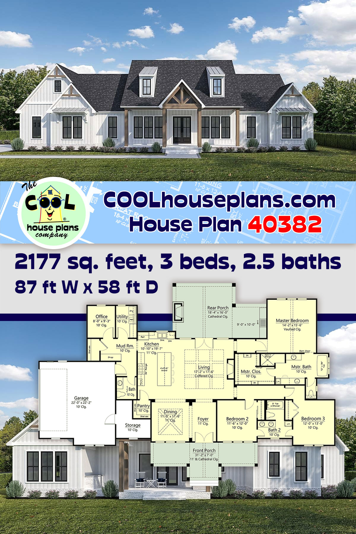 House Plan 40382 - Southern Style with 2177 Sq Ft, 3 Bed, 2 Bath ...