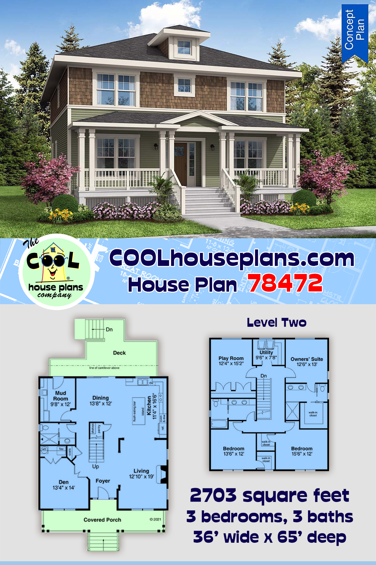 House Plan 78472 - Country Style with 2703 Sq Ft, 3 Bed, 3 Bath ...