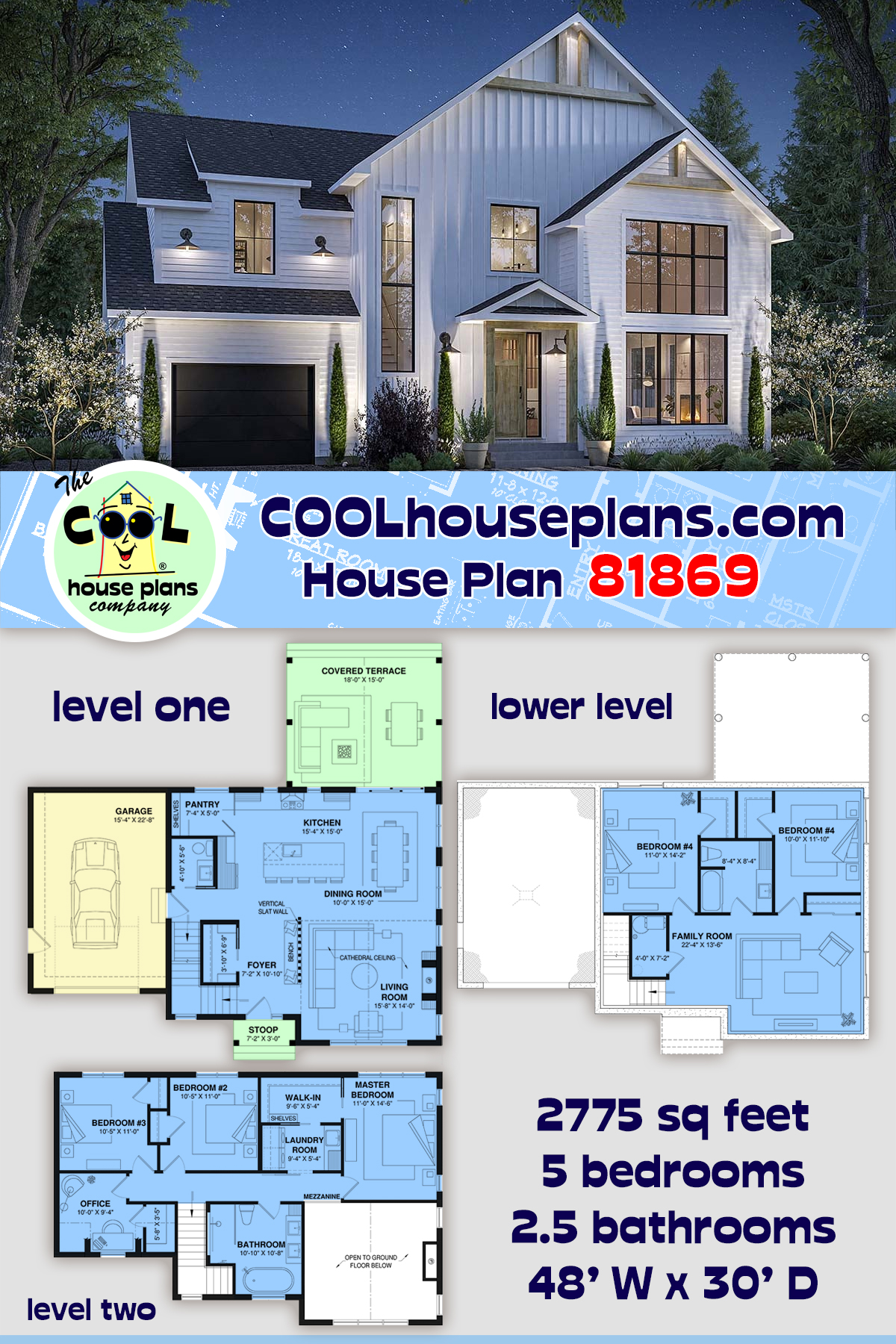 House Plan 81869 - New American Style with 2775 Sq Ft, 5 Bed, 2 B | COOLhouseplans.com