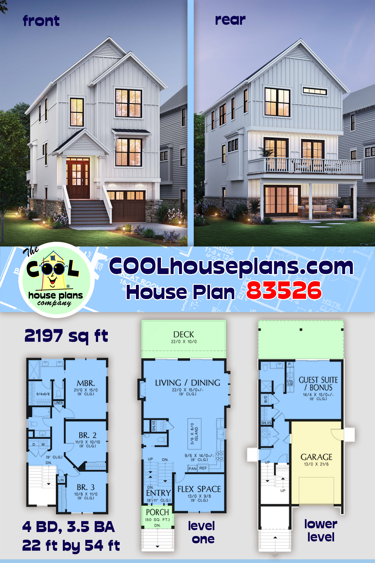 House Plan 83526 - Farmhouse Style with 2197 Sq Ft, 4 Bed, 3 Bath ...