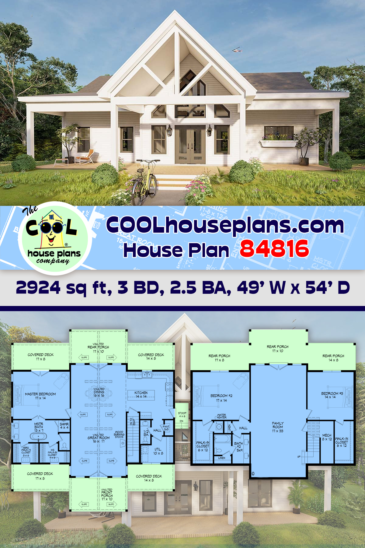 House Plan 84816 - Ranch Style with 2924 Sq Ft, 3 Bed, 2 Bath, 1 ...